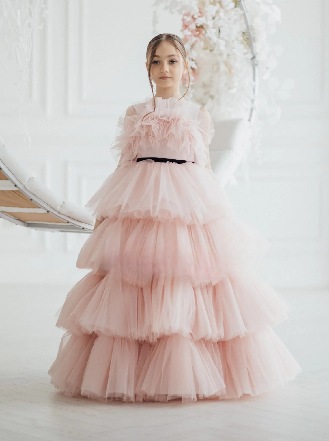 Ruffled Tulle Pageant Gown - Imani Girls Ostrich Feather Ball Gown ...