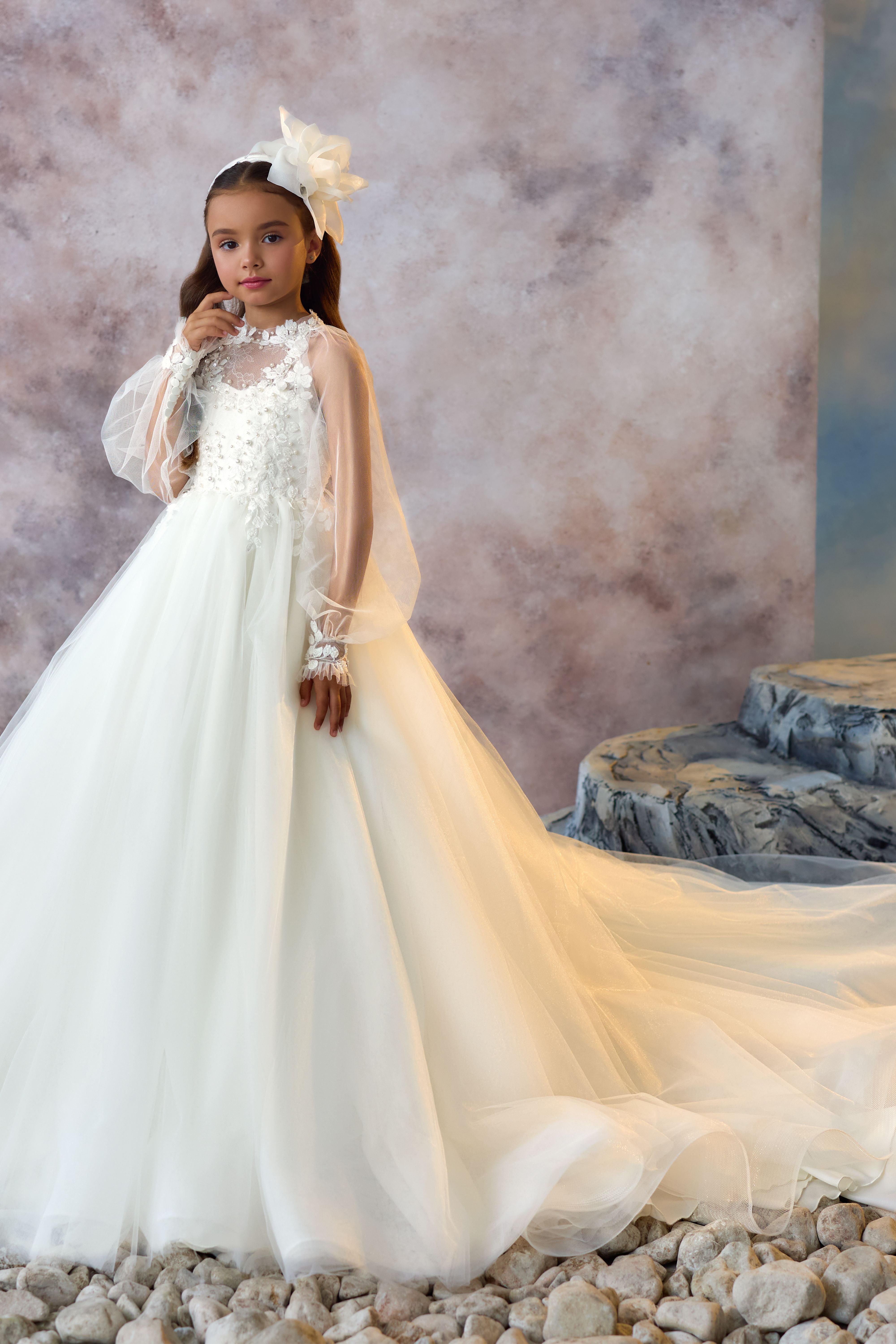 Ivory Floral Appliqué Girls Gown | Blush Kids | Communion Pageant Dres ...
