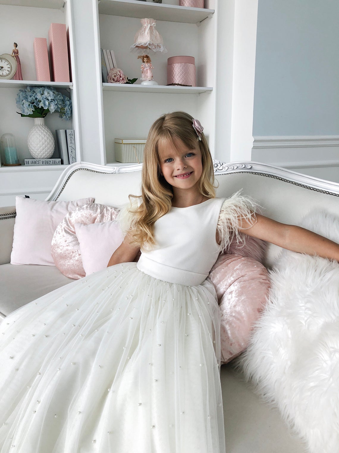 Shop Elegant Rosalie Girls Satin Pearl Tulle Dress at Blush Kids ...